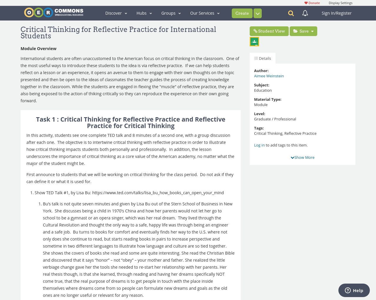 Critical Thinking for Reflective Practice for International Students ...