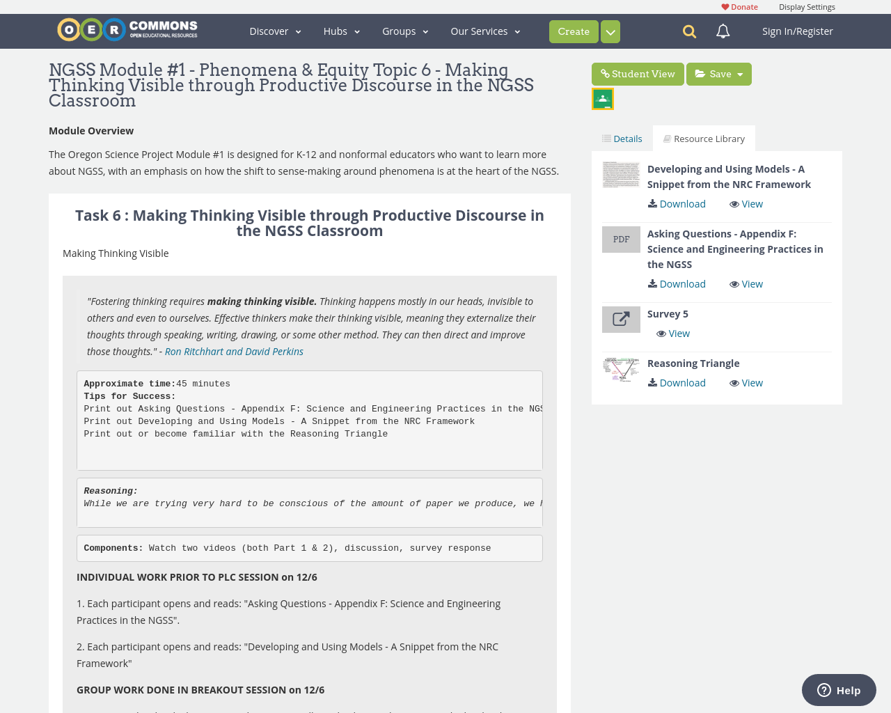 NGSS Module #1 - Phenomena & Equity Topic 6 - Making Thinking Visible ...
