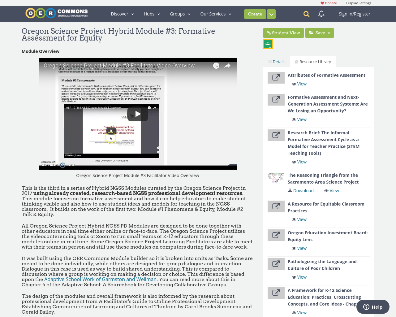 Oregon Science Project Hybrid Module #3: Formative Assessment for Equity | OER Commons