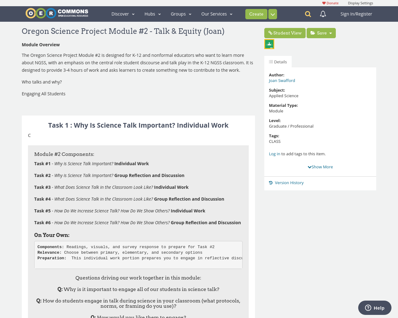 Oregon Science Project Module #2 - Talk & Equity (Joan) | OER Commons