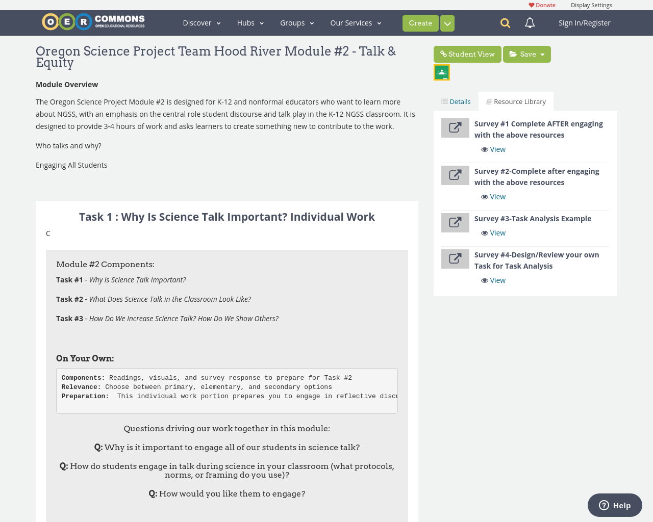 Oregon Science Project Team Hood River Module #2 - Talk & Equity | OER ...