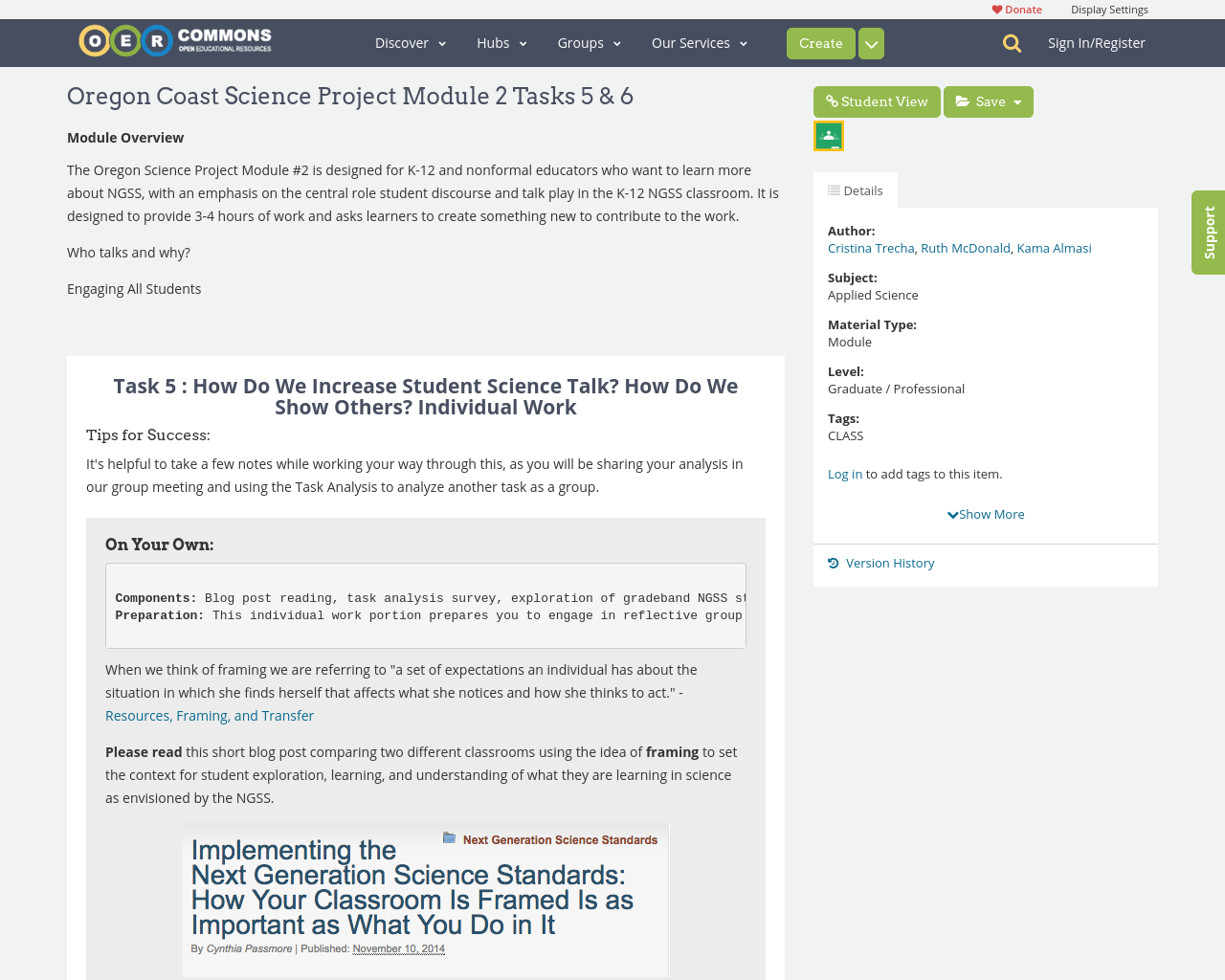 Oregon Coast Science Project Module 2 Tasks 5 & 6 | OER Commons