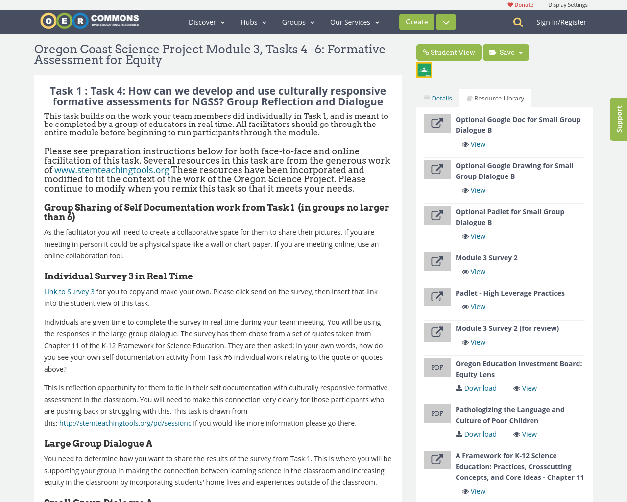 Oregon Coast Science Project Module 3, Tasks 4 -6: Formative Assessment for Equity | OER Commons