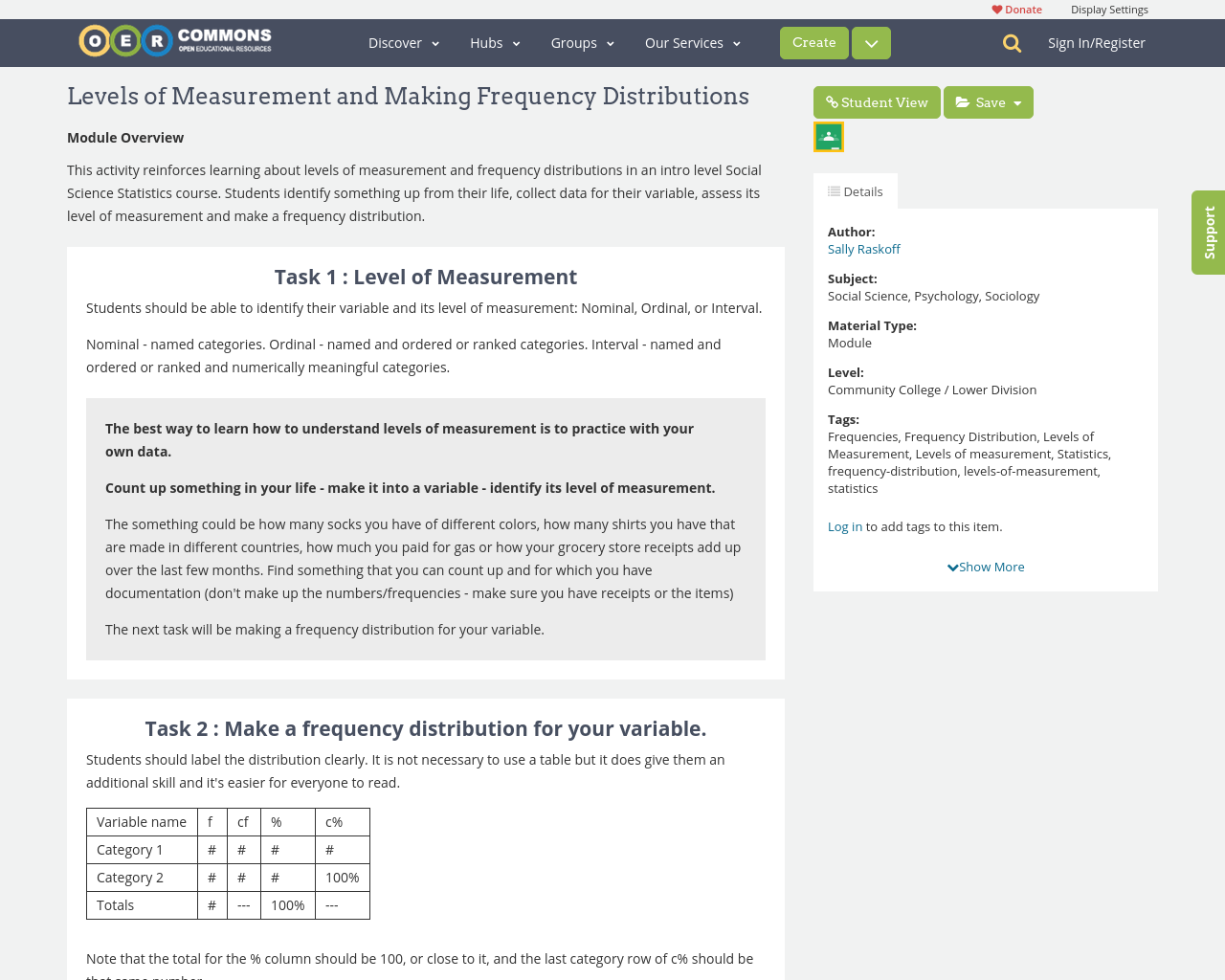 Levels of Measurement and Making Frequency Distributions | OER Commons
