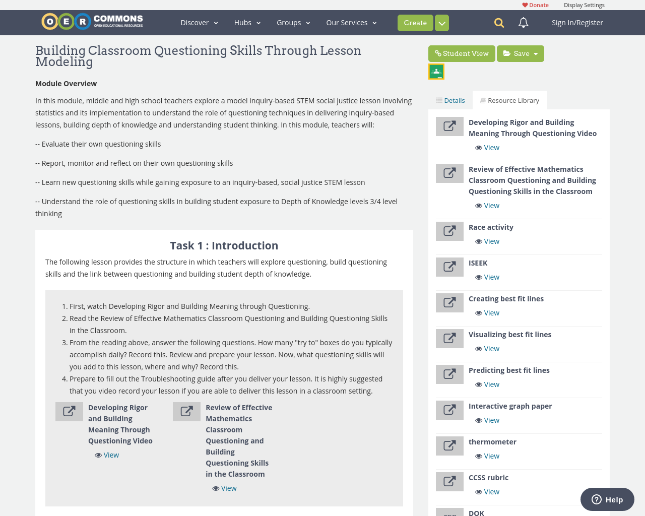 Building Classroom Questioning Skills Through Lesson Modeling | OER Commons