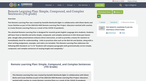Remote Learning Plan: Simple, Compound, and Complex Sentences (7th ...