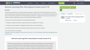 Remote Learning Plan: Descriptions Grade Levels 9-12 | OER Commons