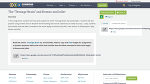 The "Teenage Brain" and Romeo and Juliet | OER Commons