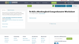 To Kill a Mockingbird Comprehensive Worksheet | OER Commons