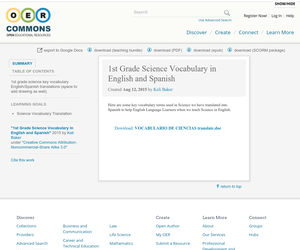 1st Grade Science Vocabulary in English and Spanish | OER Commons