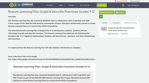 Remote Learning Plan: Graph & Describe Functions Grades 9-12 | OER Commons