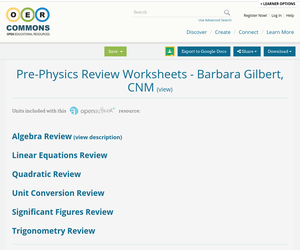 Review Worksheets: Linear and Quadratice Equations, Unit Conversion, Significant Figures, and ...