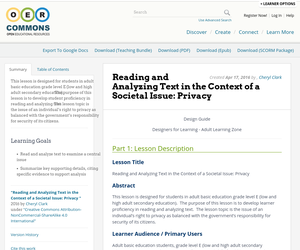 Reading and Analyzing Text in the Context of a Societal Issue: Privacy ...