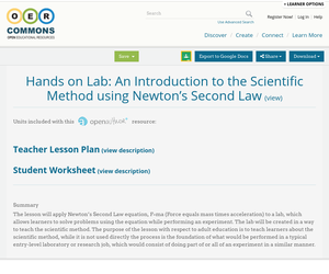 Hands on Lab: An Introduction to the Scientific Method using Newton’s ...