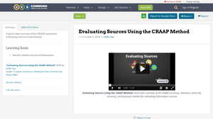 Evaluating Sources Using the CRAAP Method | OER Commons