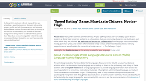"Speed Dating" Game, Mandarin Chinese, Novice-High | OER Commons