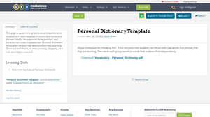 Personal Dictionary Template | OER Commons