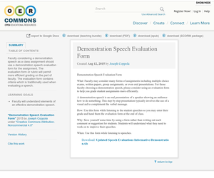 Demonstration Speech Evaluation Form | OER Commons