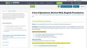 A Lot of Questions, Novice-Mid, English Foundation | OER Commons