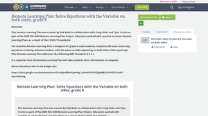 Remote Learning Plan: Solve Equations with the Variable on both sides, grade 8 | OER Commons