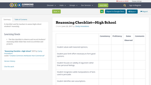 Reasoning Checklist—High School | OER Commons