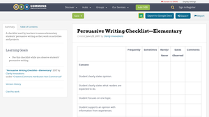 Persuasive Writing Checklist—Elementary | OER Commons