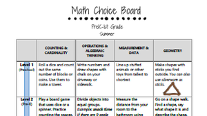 Math Choice Boards: PreK-1st Grade (Summer Edition) | OER Commons