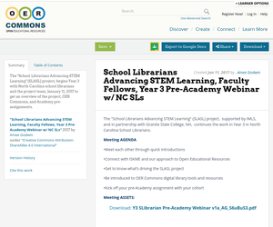 School Librarians Advancing STEM Learning, Year 3 Pre-Academy Webinar w/ NC SLs | OER Commons