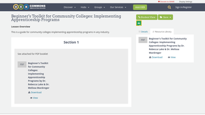 Beginner's Toolkit for Community Colleges: Implementing Apprenticeship ...