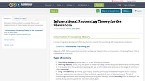 Informational Processing Theory for the Classroom | OER Commons