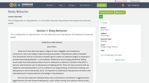 Risky Behavior | OER Commons