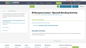 El Desayuno Latino - Spanish Reading Activity | OER Commons