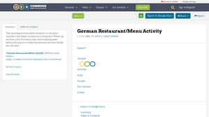 German Restaurant/Menu Activity | OER Commons