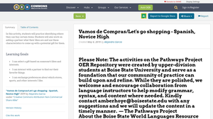 Vamos de Compras/Let's go shopping - Spanish, Novice High | OER Commons