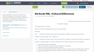 6th Grade PBL - Cultural Differences | OER Commons