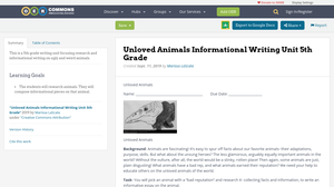 Unloved Animals Informational Writing Unit 5th Grade | OER Commons