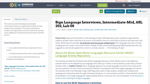 Sign Language Interviews, Intermediate-Mid, ASL 202, Lab 08 | OER Commons