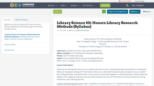 Library Science 101: Honors Library Research Methods (Syllabus) | OER ...