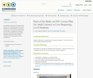 Parts of the Body, an ESL Lesson Plan for Adult ﻿Literacy or Low ...