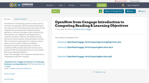 OpenNow from Cengage Introduction to Computing Reading & Learning Objectives | OER Commons