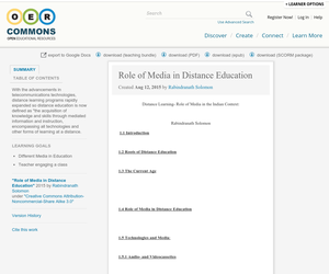 Role of Media in Distance Education | OER Commons