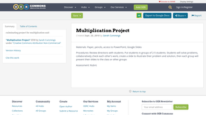 Multiplication Project | OER Commons