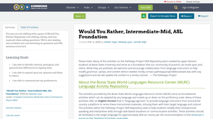 Would You Rather, Intermediate-Mid, ASL Foundation | OER Commons