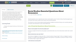 Social Studies Essential Questions About Economics | OER Commons