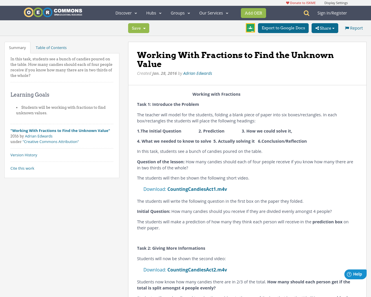 Working With Fractions to Find the Unknown Value | OER Commons