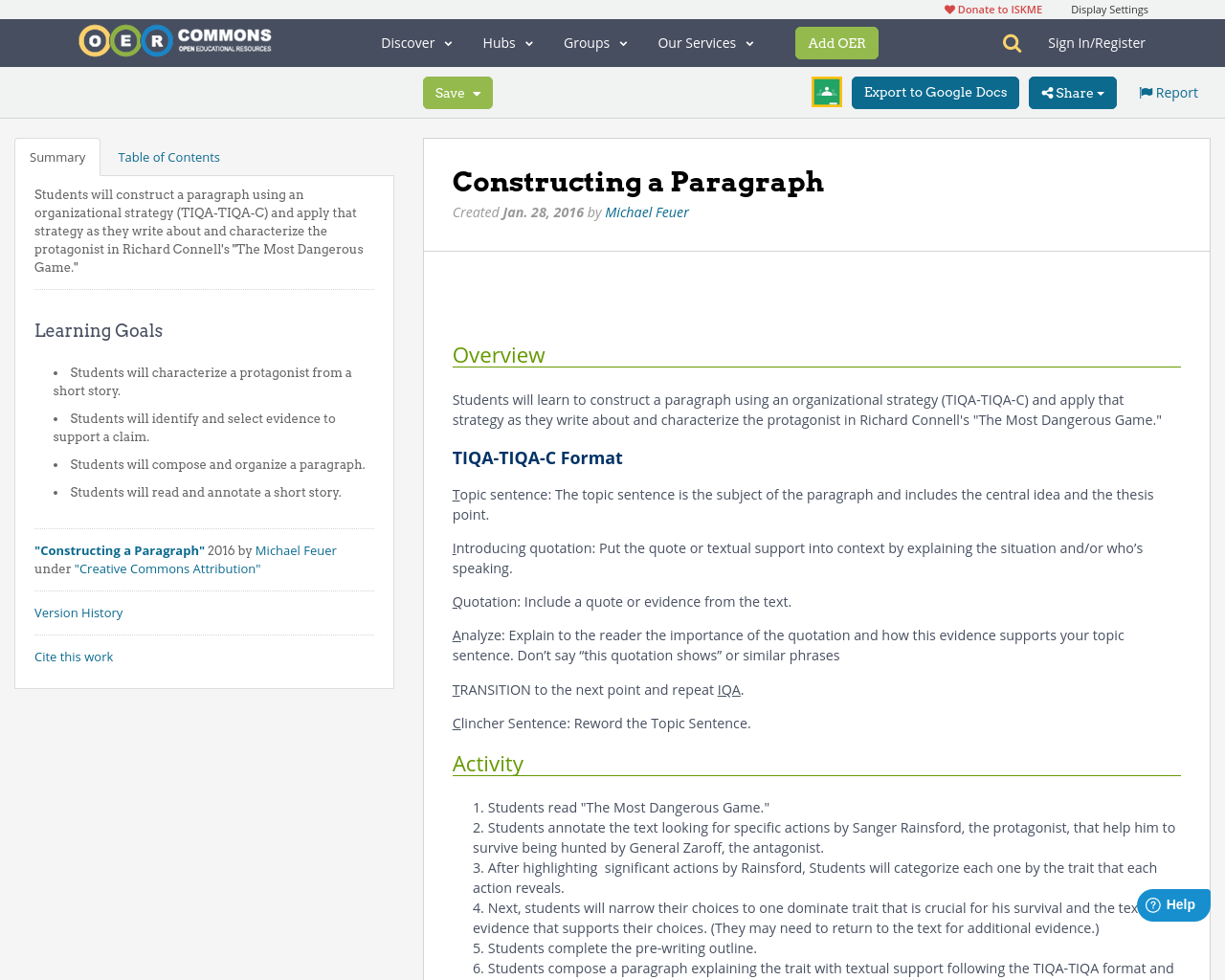 Constructing a Paragraph | OER Commons