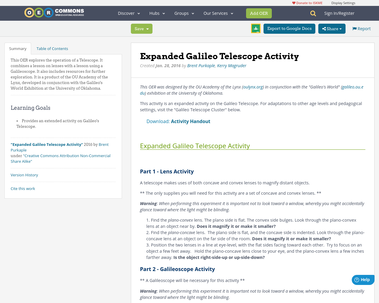 Expanded Galileo Telescope Activity | OER Commons