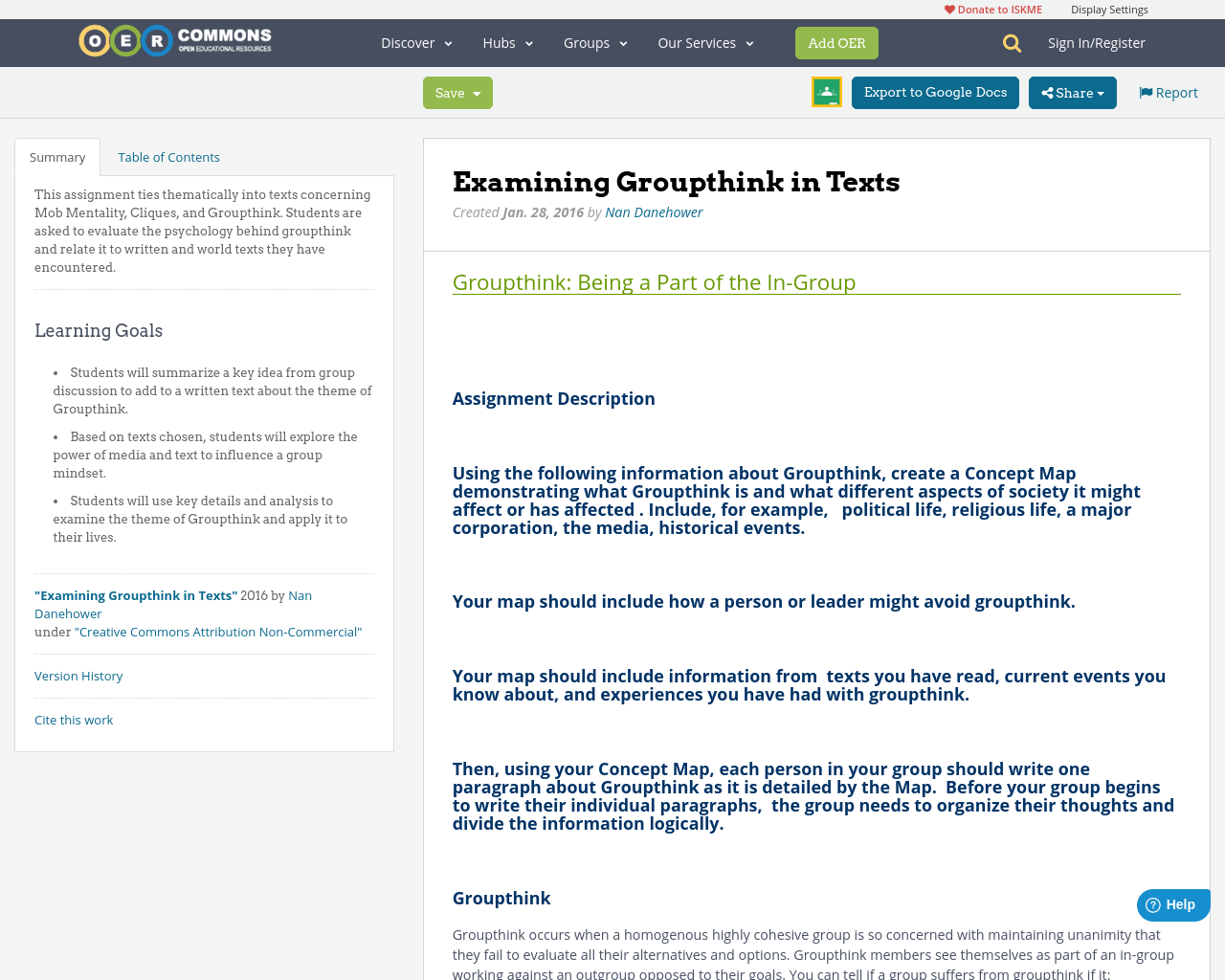 Examining Groupthink in Texts | OER Commons