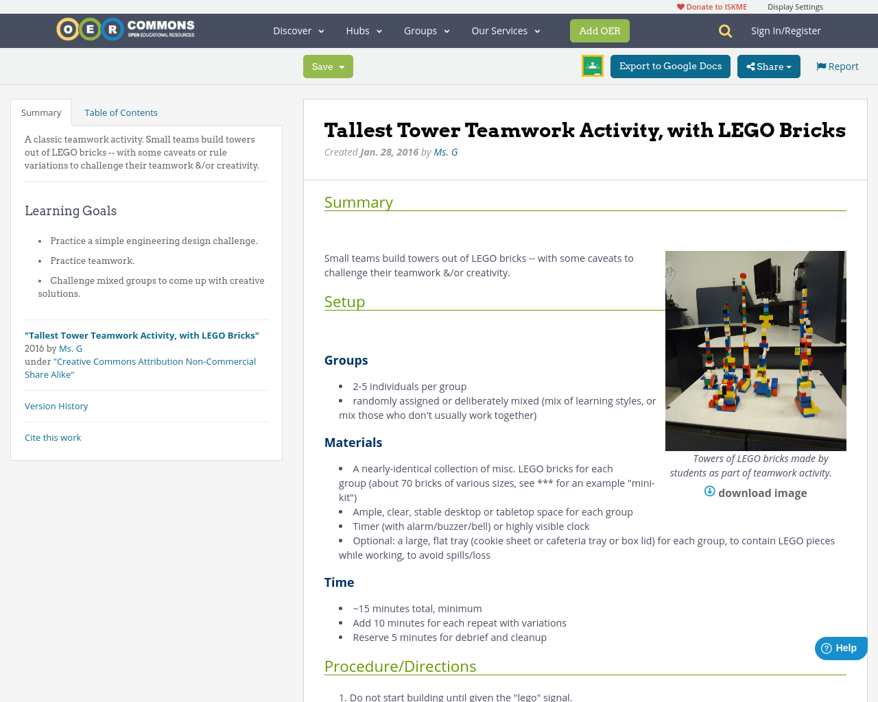 Tallest Tower Teamwork Activity, with LEGO Bricks | OER Commons