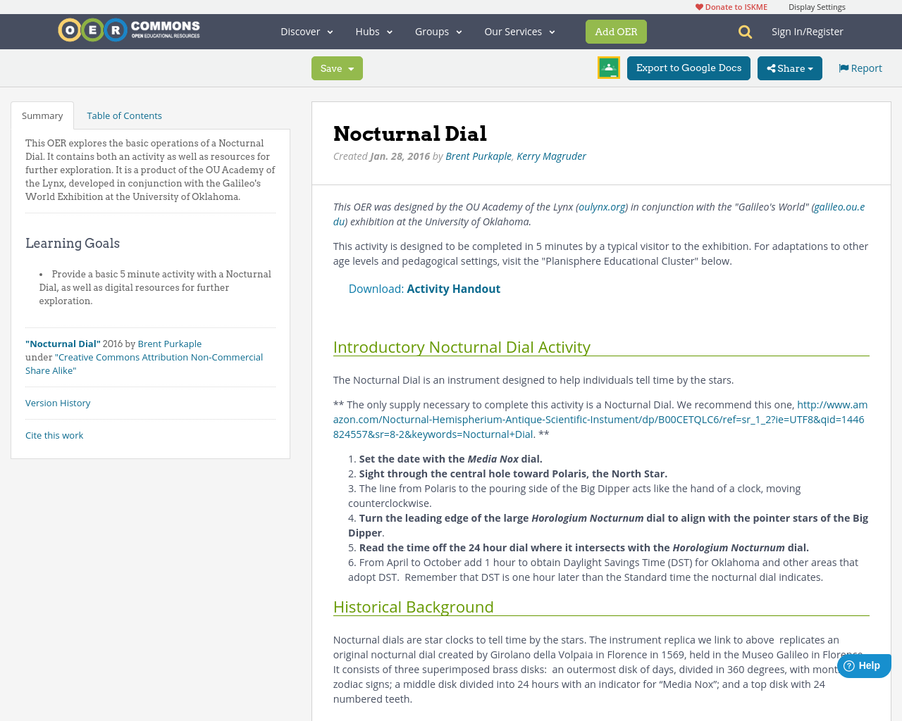 Nocturnal Dial | OER Commons
